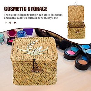 Cabilock Shelf Baskets with Lid Handwoven Seagrass Storage Box Wicker Basket Desktop Makeup Organizer Multipurpose Container for Wardrobe Home Organizer