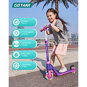 Gotrax K03 Kick Scooter for Kids, 5" LED Lighted Wheels and Adjustable Handlebars, Lightweight Design and Anti-Slip Deck, Max Load 110 Lbs, Kids Scooter for Boys & Girls Ages 3+, Purple