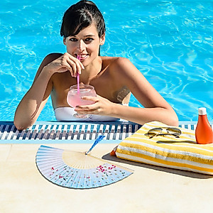 Zonon 4 Pack Handheld Floral Folding Fans Hand Held Fans Silk Bamboo Fans with Tassel Women Hollowed Hand Foldable Fan with Fabric Sleeve for Dancing Wedding Decoration Gifts(Classic)