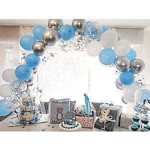 Blue White Silver Confetti Balloons, 50pcs 12 Inches Latex Party Balloons Helium Balloons for Birthday Bridal Shower Graduation Wedding Decorations