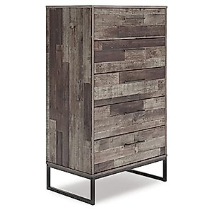 Signature Design by Ashley Neilsville Industrial 5 Drawer Chest of Drawers with Smooth-Gliding Drawers and Safety Stop, Gray