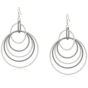 GUESS "Basic" Mixed Metal Textured Orbital on Wire Drop Earrings