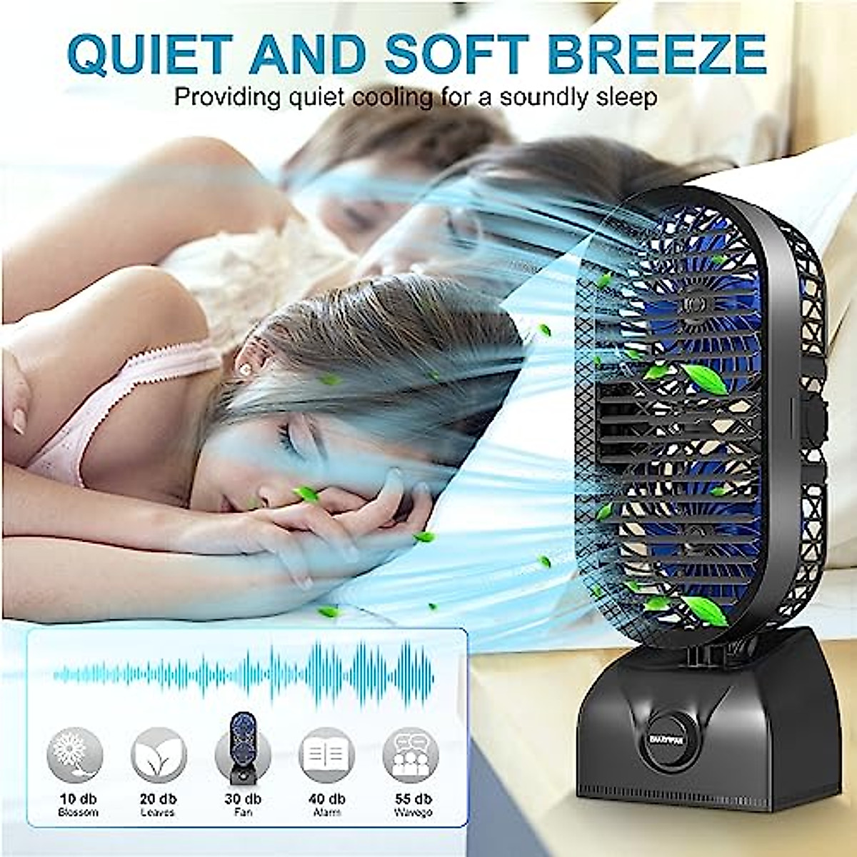 Small Tower Fan For Bedroom Desk, 10000mAh Rechargeable Oscillating Table Fan, Max Last 30Hrs, 11'' Portable Fan, 120° Oscillation for Powerful Circulation, Stepless Speed, Quiet for Home Bedroom