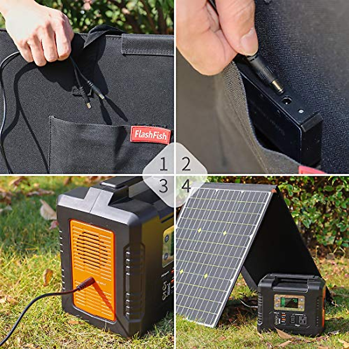 50W 18V Portable Solar Panel, FF FLASHFISH Foldable Solar Charger with 5V USB 18V DC Output Compatible with Portable Generator, Smartphones, Tablets and More