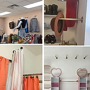 Industrial Gold Pipe Shelf Brackets, 10 Inch Pipe Clothing Rack, 4 Pcs Heavy Duty Industrial Pipe Clothes Hanging Rod, Wall Mounted Garment Holder for Bedroom, Bathroom, Boutique, Clothing Store