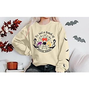 MOUSYA It's Just A Bunch of Hocus Pocus Sweatshirt Women Halloween Sanderson Sisters Graphic Long Sleeve Pullover Shirt Apricot