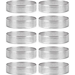 Nebel 10Pcs Circular Tart Rings with Holes, Perforated Tart Rings for Baking, Steel Fruit Pie Quiches Cake Mousse Kitchen Baking Mould 8cm
