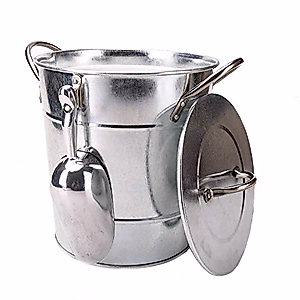 T586 4L Silver Metal Galvanized Double Walled Ice Bucket Set With Lid And Scoop