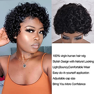 Short Curly Wigs None Lace Pixie Cut Wig Short Human Hair Wigs for Black Women Human Hair Full Made Wigs Natural Color