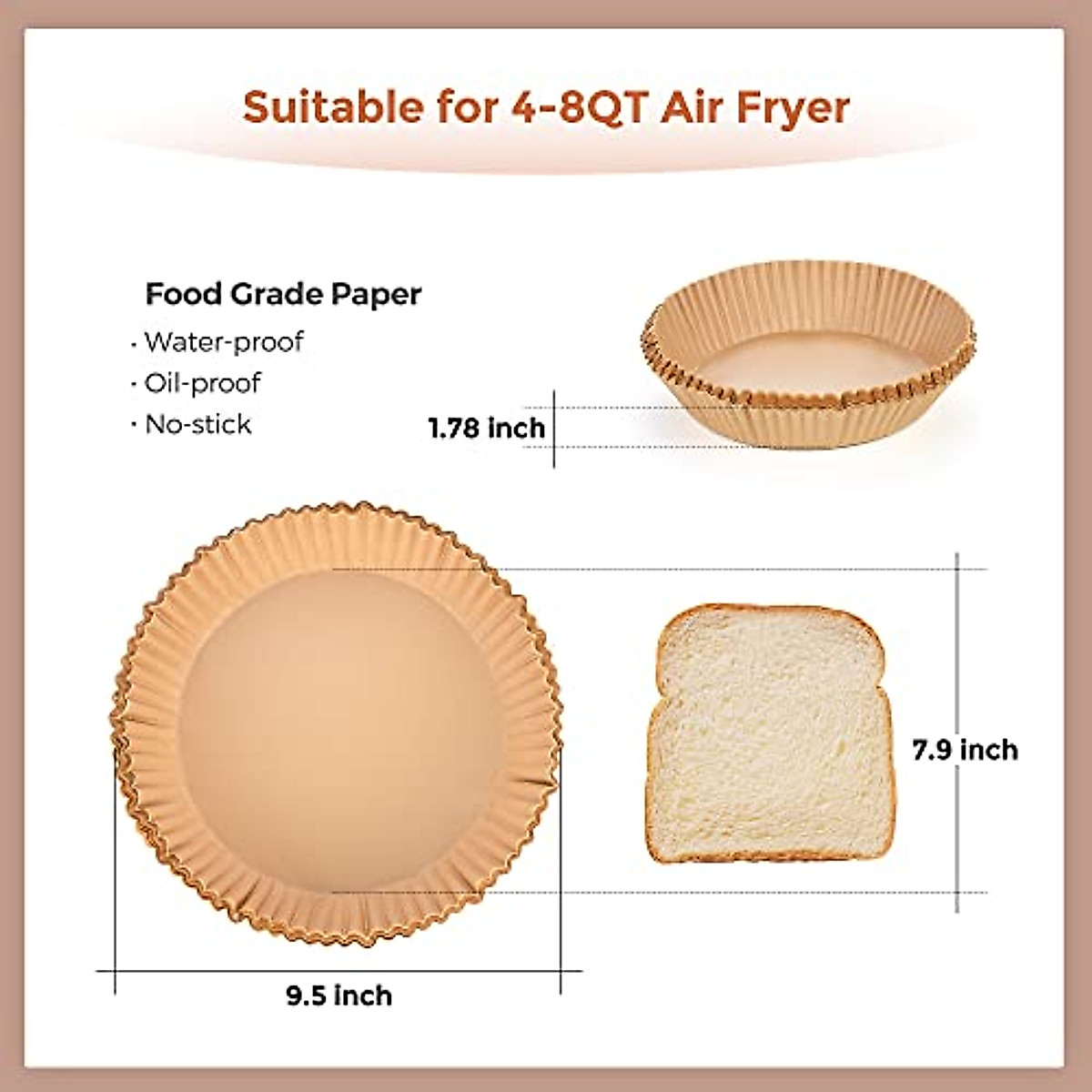 Air Fryer Disposable Paper Liner- 500PCS Parchment Paper Sheets, Round Air Fryer Parchment Paper, Non-Stick Food Grade Parchment Paper for Air Fryer,Baking, Cooking 7.9 Inch