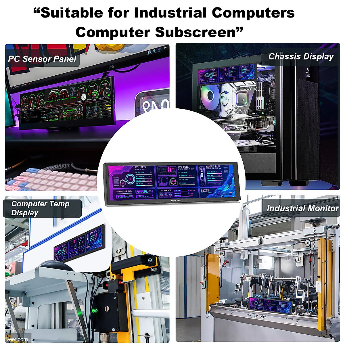 8.8 Inch PC Temperature Display With Case PC Sensor Panel Display Computer Temp Monitor IPS USB Mini Screen AIDA64 PC CPU RAM Data Monito Temperature Monitor for PC ARGB Computer Case Secondary Screen