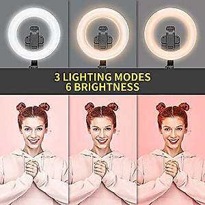8" Selfie Ring Light with 66" Extendable Tripod Stand & Phone Holder, Portable Unplugged Dimmable LED Ringlight for Live Stream/Makeup/Tiktok/YouTube Video, Compatible with iPhone & Android