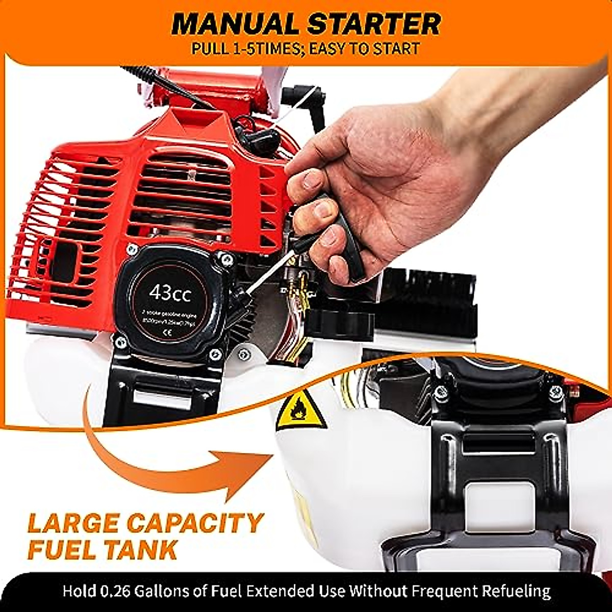 1.25 KW Walk-Behind Hand Push Floor Sweeper, 23.6" Sweeping Width Lawn Sweeper Manual Gas Power,1.2L Tank, Infinitely Adjustable Speed Patio Sweeper Cordless for Walkway, Yard, Garage, Patio