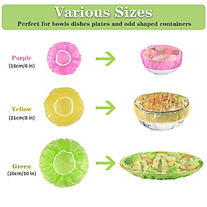 Plastic Bowl Covers Elastic Reusable - 60 PCS Fresh Keeping Bags, 3 Size Food Covers Stretch, Shower Cap Bowl Storage Covers（6/8/10inch）