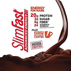 SlimFast Advanced Energy High Protein Meal Replacement Shake, Rich Chocolate, 20g of Ready to Drink Protein with Caffeine, 11 Fl. Oz Bottle, 4 Count (Pack of 3) (Packaging May Vary)