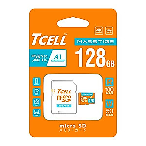 TCELL MASSTIGE 128GB microSDXC Memory Card with Adapter - A1, UHS-I U3, V30, 4K, Micro SD Card, Read speeds up to 100 MB/s, Full HD & 4K UHD Microsd