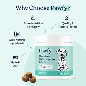 Pawfy Probiotics for Dogs | Dog Diarrhea Medication | Small and Large Dog Probiotics for Digestive Health | Improves Gut Health | Anti Yeast Supplements | Allergy and Itch Relief - 30 Tasty Chews