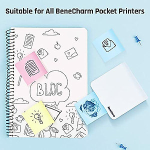 BeneCharm Colorful Self-Adhesive Thermal Paper, Glossy Sticker Paper for Vetbuosa Portable Picture Mobile Printer, Black on Pink/Blue/Yellow, 57mm x 3.5m, Diameter 30mm, 3-Roll