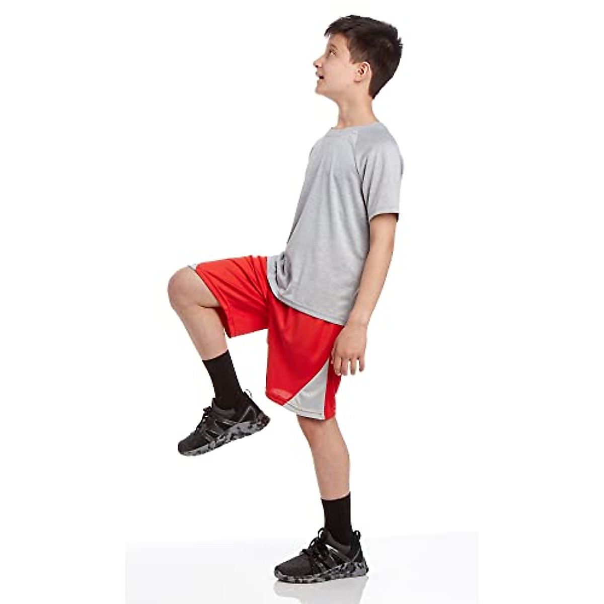 iXtreme Boys' Active T-Shirt - 5 Pack Performance Dry-Fit Short Sleeve Sports Tee - Athletic Workout Shirt for Boys (6-18), Size 6-7, Green/Navy/White/Black/Grey Marble