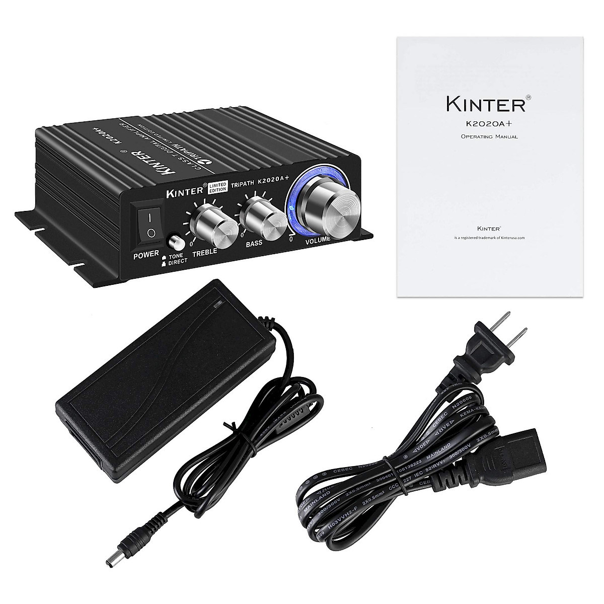 Kinter K2020A+ Limited Edition Original Tripath TA2020-020 Class-T Hi-Fi Audio Mini Amplifier with 12V 5A Power Supply Black