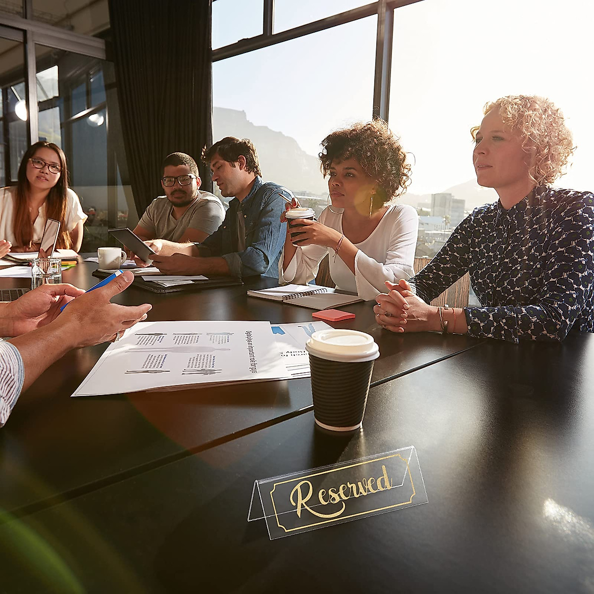 16 Pieces Reserved Sign Acrylic Clear Reserved Table Tent Signs Table Number Holders for Wedding Printed Seating Reservation Restaurant Business Office Meeting Party (Gold)