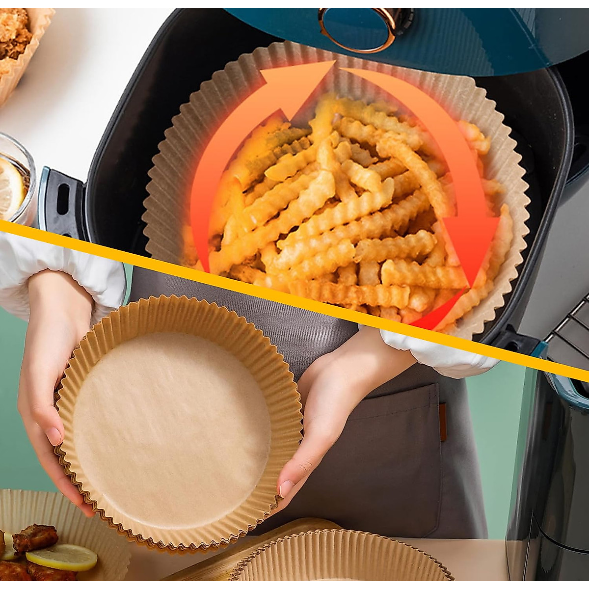 Air Fryer Liners, 150Pcs Non-Stick Waterproof Liners Disposable Air Fryer Liner Heat-Resistant Food Grade Parchment for Roasting Cooking Microwave (6.3 Inch)