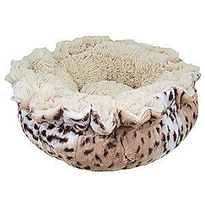 Bessie and Barnie Ultra Plush Aspen Snow Leopard/Blondie Shag Deluxe Dog/Pet Lily Pod Bed