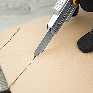 INGCO Retractable Utility Knife, Aluminum Box Cutter Heavy Duty with 6pcs Self Loading Quick Change Snap-off SK5 Blades for Cutting Box Paper Bag Carpet Carton Cloth HKNS1808