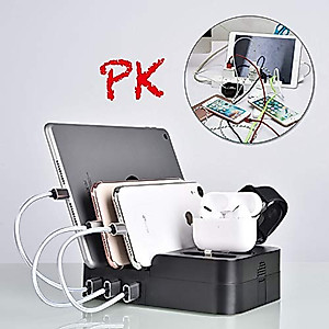 Charging Station for Multiple Devices 6 Port 30W MUZHI Fast Multi USB Charger Station Dock HUB Desktop Wall Charge Stand Organizer for iPad iPhone Airpods iwatch Kindle Tablet Smart Cell Phones Black