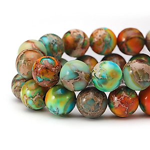 Youngbling Natural Gemstone Beads for Jewelry Making,8mm Orange Imperial Jasper Polished Round Smooth Stone Beads,Genuine Real Stone Beads for Bracelet Necklace 15 Inch