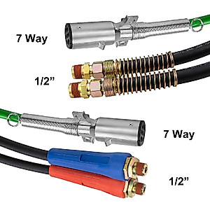 Voilamart 15Ft 3 in 1 ABS Air Power Line Hose Wrap Airline Air Line Wrap 7 Way Electrical Cable Air Lines with Emergency Glad Hand for Semi Truck Trailer Tractor