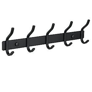 Alise Coat Rack Wall Mount,Coat Hanger Rail with 5 Double Coat Hooks for Hanging Coats Bathroom,SUS304 Stainless Steel Towel Hanger Hook Racks for Purse Clothes Entryway Jacket Hats Towels,Black
