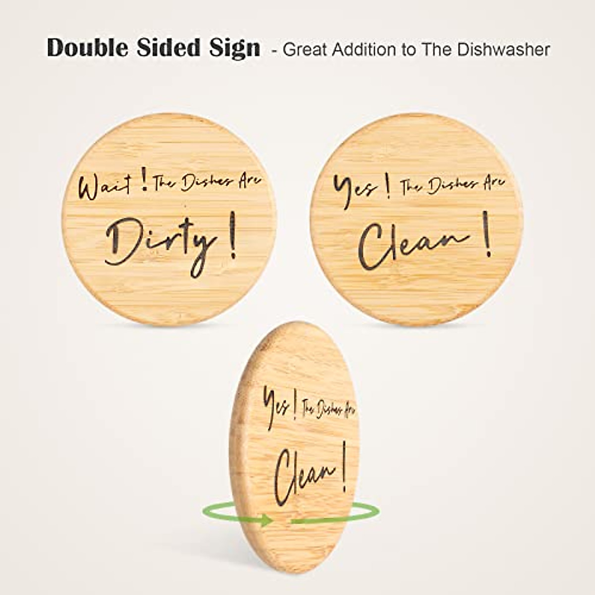 Dishwasher Magnet Clean Dirty Sign - Bamboo Dishwasher Magnet Signboards - Double-Sided Clean Dirty Refrigerator Magnet Sign Decorative for Kitchen Dishwasher, Easy to Read (Round)