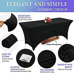 8 Pack Stretch Spandex Table Cover for 6ft Folding Tables Black Tablecloth Fitted Tablecloths for Rectangular Tables Polyester Washable Tablecloths Protector for Parties,Trade Shows,Banquet,Cocktail