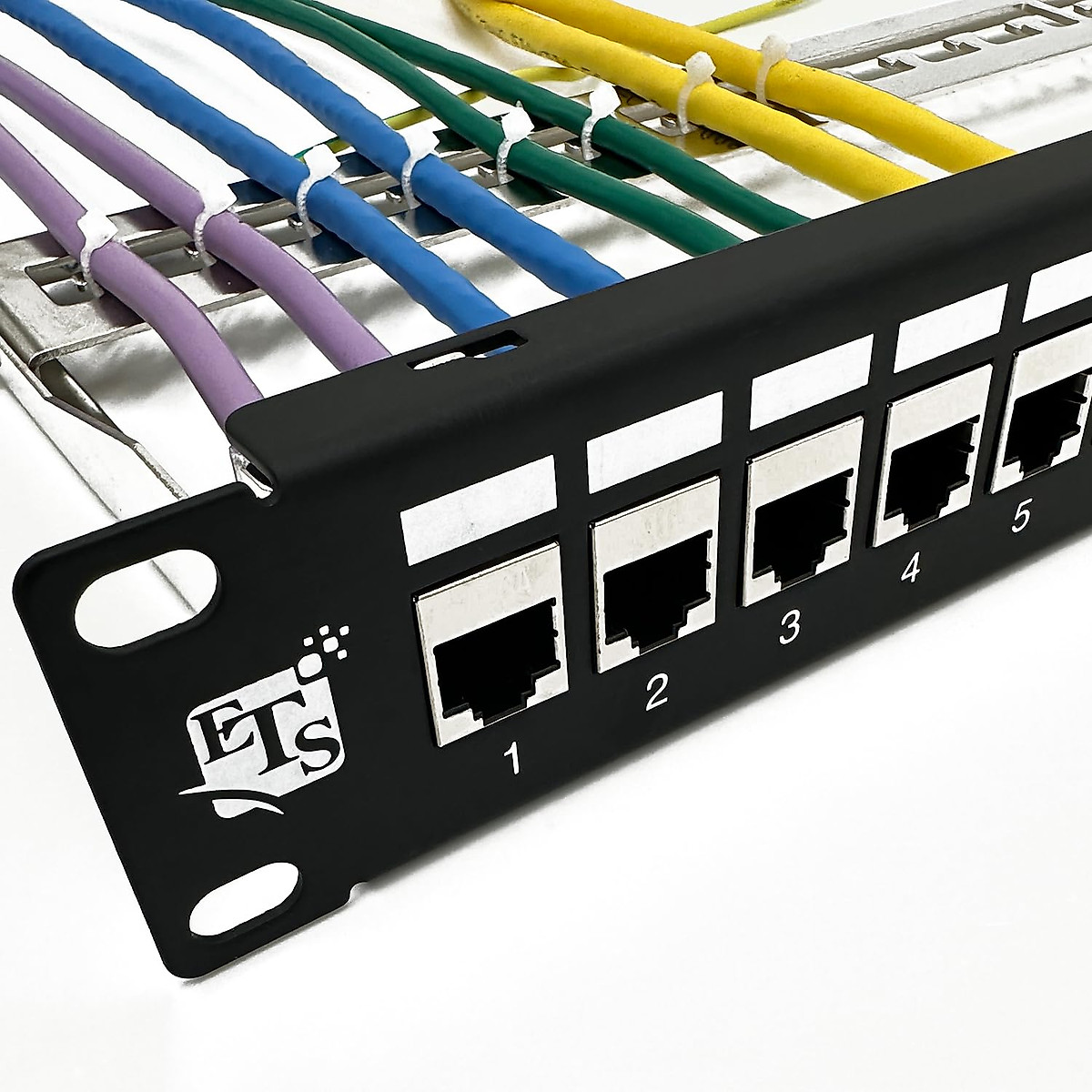 ETS 24-Port CAT6A FTP Shielded 1U Patch Panel 19-Inch Loaded w/Tool-Less Keystone Jacks Rackmount or Wallmount