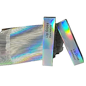 ANZKA 50 Pcs Lip Gloss Boxes,10.7x2.3x2.3 cm Silver Holographic Packaging Box, Kraft Paper Glossy Lipgloss Tube Wrapping Boxes