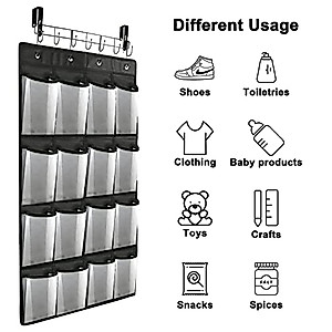meluke Over The Door Hooks Organizer with 16 Large Pockets and 7 Coat Hooks, Over The Door Hook Door Hanger