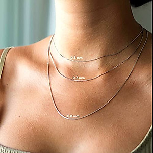 Jewelry Affairs 10k White Real Gold Adjustable Box Link Chain Necklace, 0.7mm, 22"