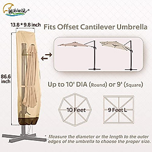 wikiwiki 82.7'' Patio Umbrella Cover Oxford Fabric, for 10FT Outdoor Offset Hanging & 9FT 3 Tier Market Umbrellas, Fade Resistant & Waterproof Fabric with Adjustable Drawstring & Storage Bag (Beige)