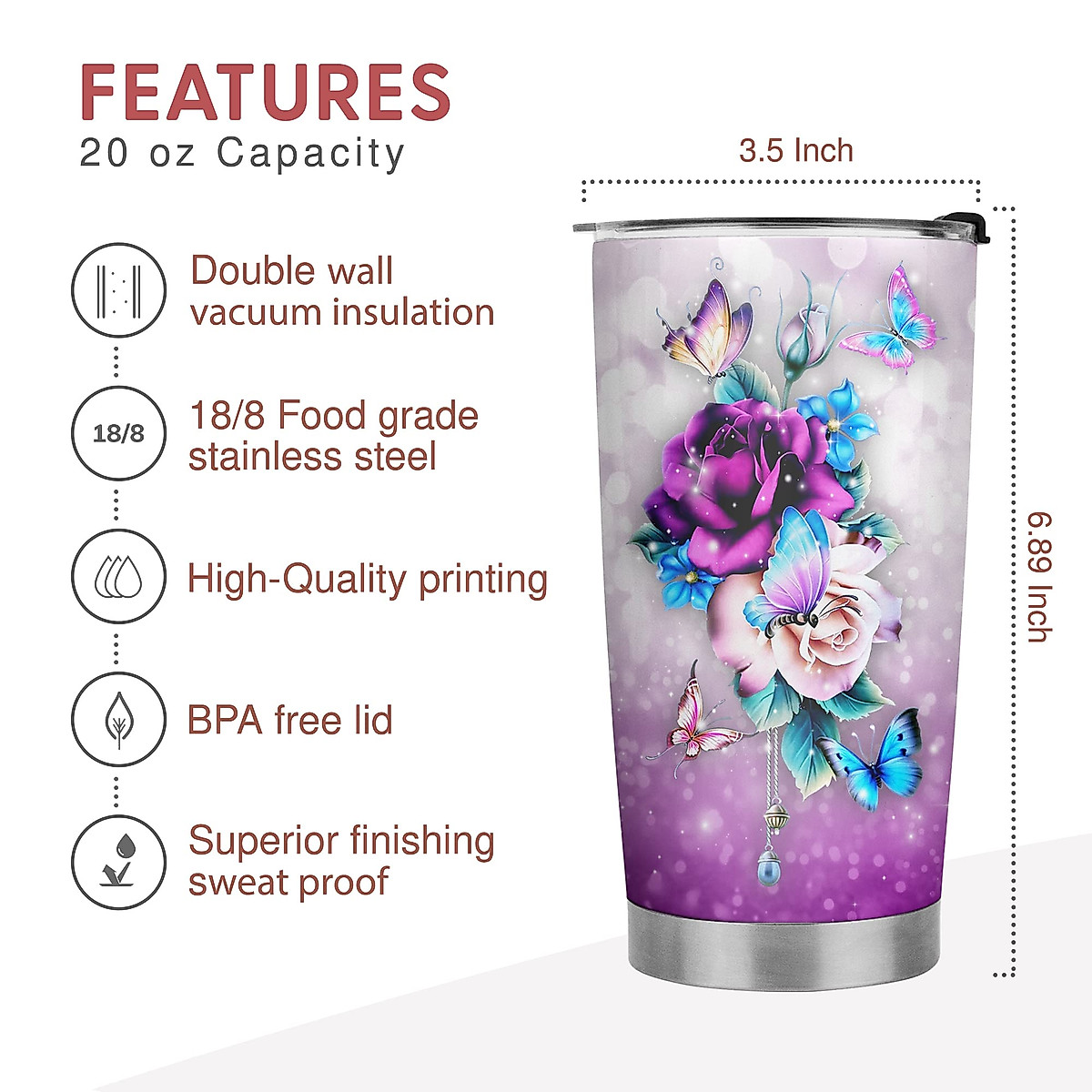 Mom Rose 20oz Stainless Steel Tumbler - Mom Gifts from Daughters - Mom Birthday Gifts, Christmas Gifts for Mom from Daughter, Valentines Day Gifts for Mom