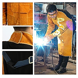 Cowhide Work Clothes Apron Welding Protective Clothing Heat And Fire Resistant Welders Clothing Welding Apron With Sleeves (105CM)