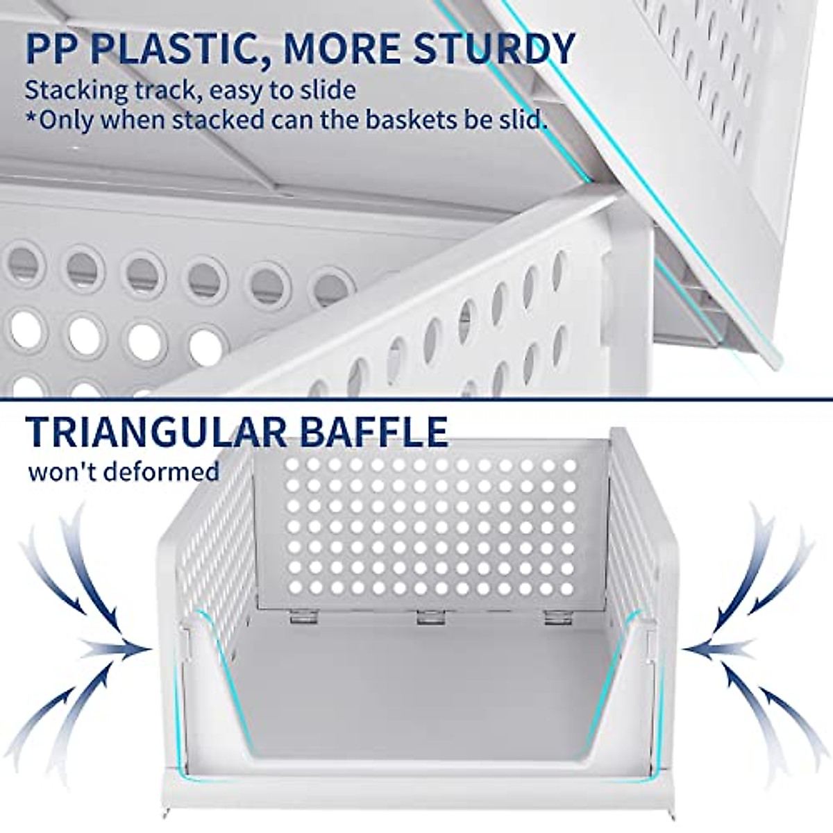 mupera Stackable Closet Storage Bins - Collapsible Shelf Baskets Clothes Storage Bins(2023 New), Foldable Storage Box Plastic Folding Drawer for Home Office Multiple Uses (L3S1)