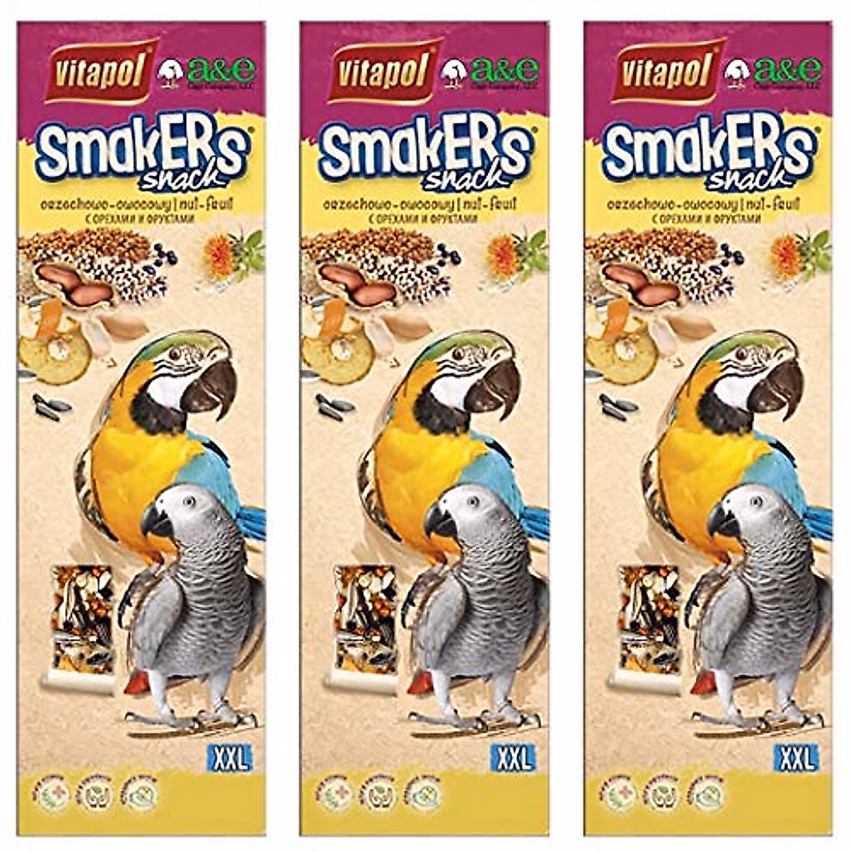 A&E Cage Co. 6 Pack of Smackers Parrot XXL Treat Sticks, 12.75 Inches Each, Nut Mix Flavor