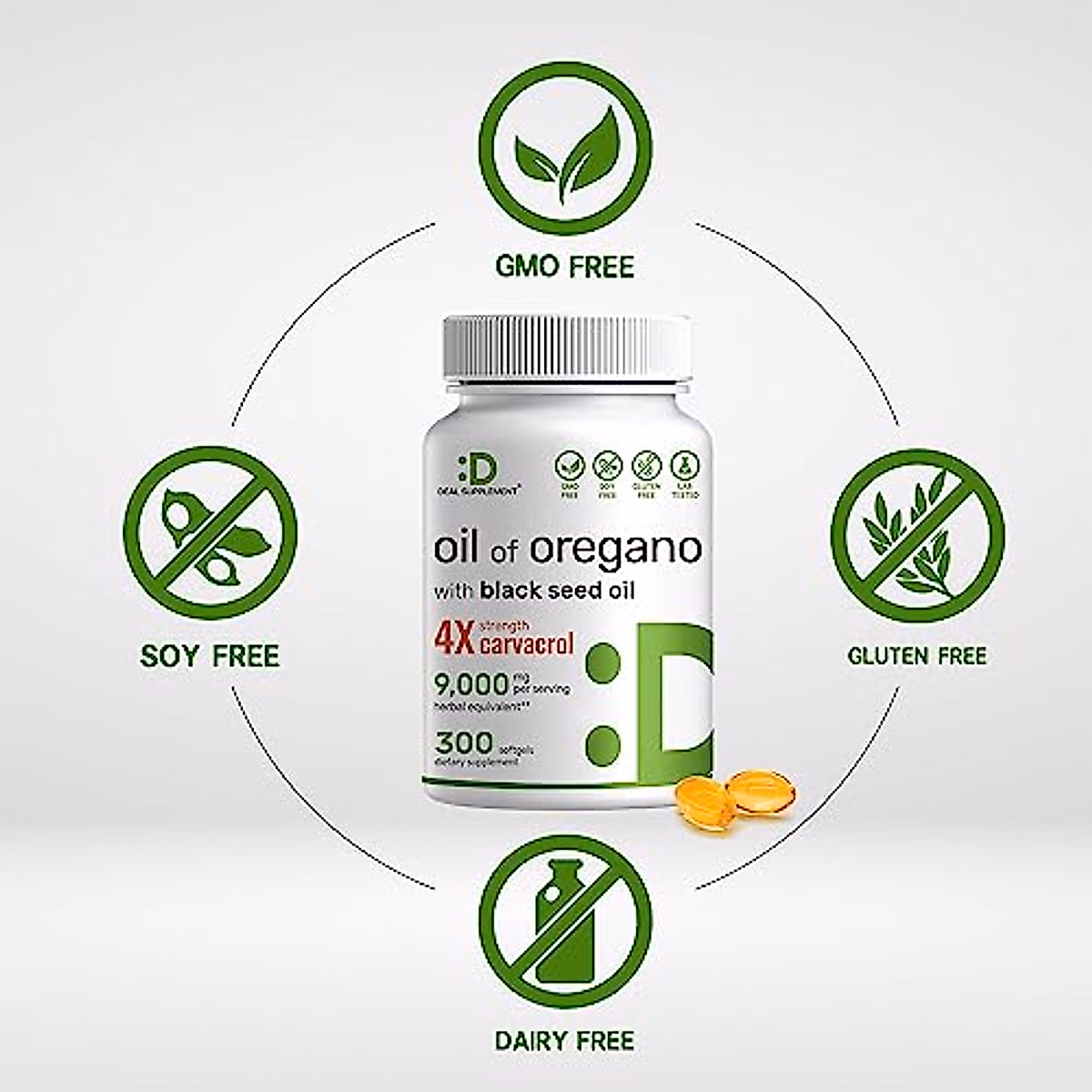 DEAL SUPPLEMENT Oil of Oregano Softgels with Black Seed Oil, 9,000mg Per Serving, 300 Count – 30:1 Extract, Active Carvacrol & Thymoquinone – Antioxidant Immune Health Support – Plant Based, Non-GMO