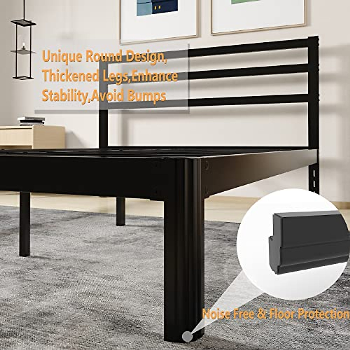 Woozuro 18 Inch Queen Bed-Frame with Headboard and 6PCS Mattress Gaskets No Slip Foundation No Box Spring Needed