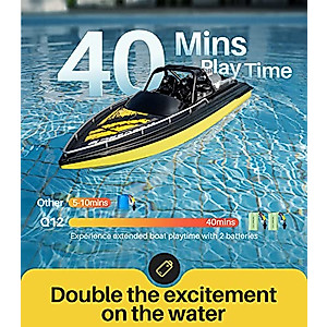 SYMA RC Boat for Adults and Kids, Q12 2.4GHz 1:28 Scale High-Speed Remote Control Boat with 40 Mins Play Time, Dual Motors, 2 Batteries, Low Battery Reminder, Gift Toys for Boys Girls