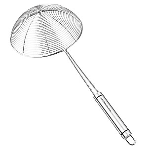 RJ Legend Stainless Steel Kitchen Accessory Utensils Set - Spider Wired Pasta & Noodle Spoon, Fine Mesh Strainer for Cooking, Anti-Grease Fry Away Ladle, Solidifier Pot, Fat Separator, 7 - Inches