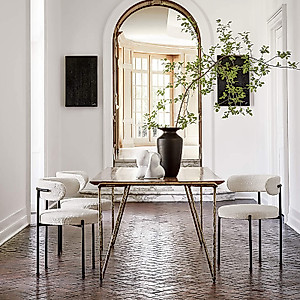 QQXX Upholstered Dining Chairs Cute Boucle Chair,Mid Century Modern Dining Chair for Kitchen Dining Room,Comfy Sherpa Accent Chair Vanity Chair Side Chairs with Metal Legs(Set of 4, White Black)