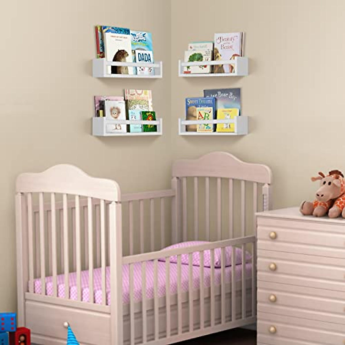 BOMID White Floating Shelves Wall Shelves,Crown Molding Wall Mounted Mantle Shelf of Molding Ledge Wall Shelves Set of 2, 16 3/4 inches (White)