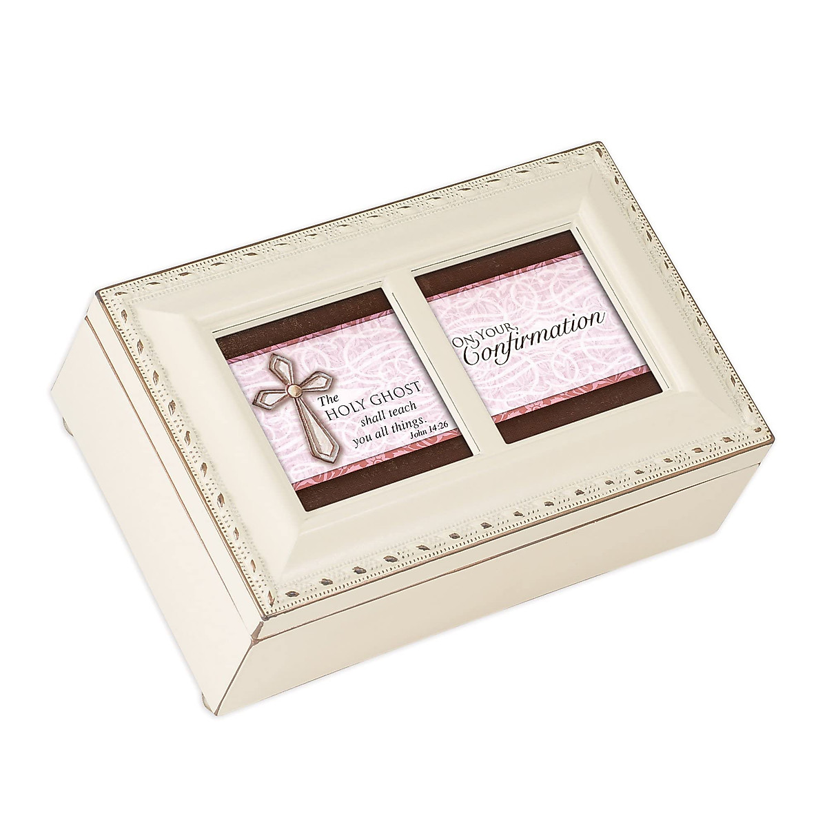 Cottage Garden Confirmation Holy Ghost Shall Teach Matte Ivory Rope Trim Petite Music Box Plays Ave Maria